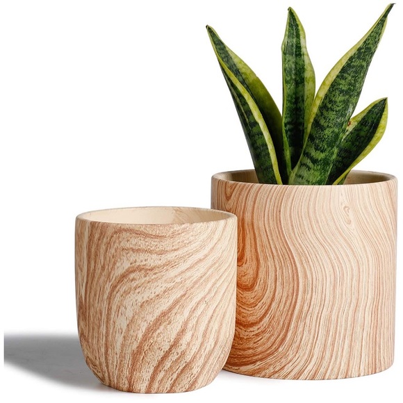 Accents | Ceramic Wood Texture Planter Pots Indoor Set Of 2 | Poshmark